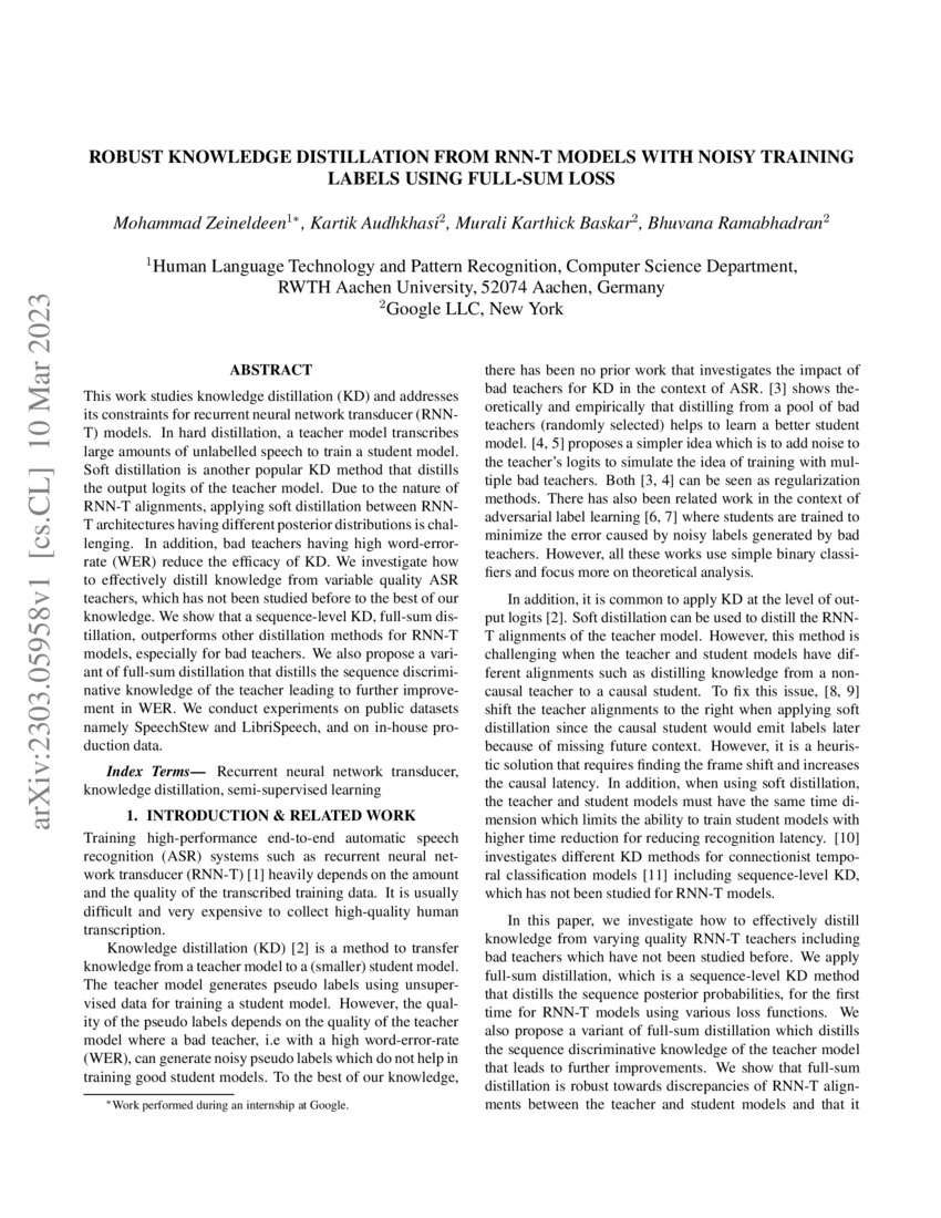 Robust Knowledge Distillation from RNN-T Models With Noisy Training Labels Using Full-Sum Loss ...