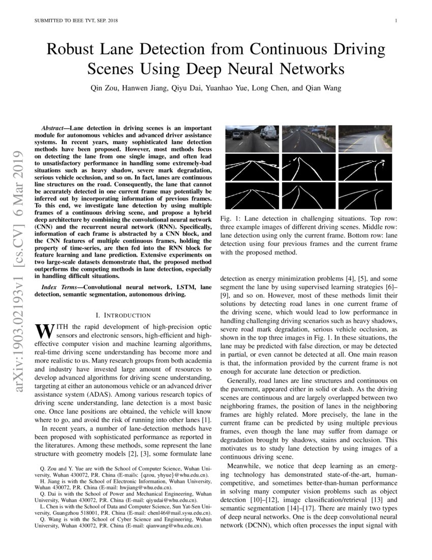Robust Lane Detection from Continuous Driving Scenes Using Deep Neural ...