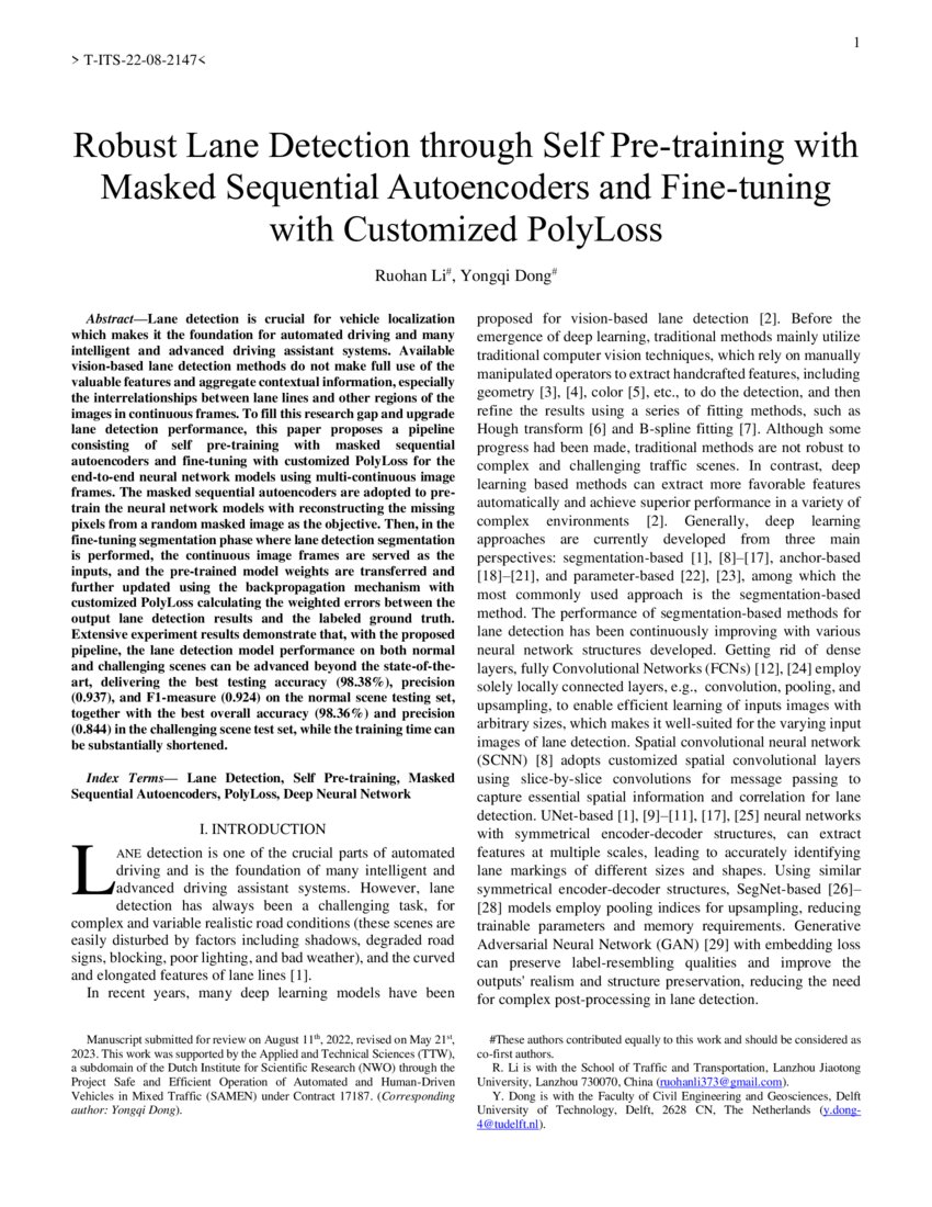 Robust Lane Detection Through Self Pre Training With Masked Sequential Autoencoders And Fine