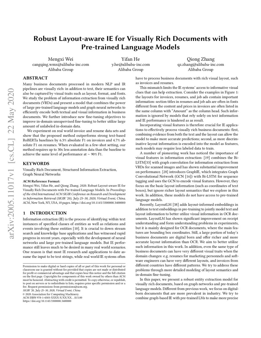 Robust Layout-aware IE for Visually Rich Documents with Pre-trained ...