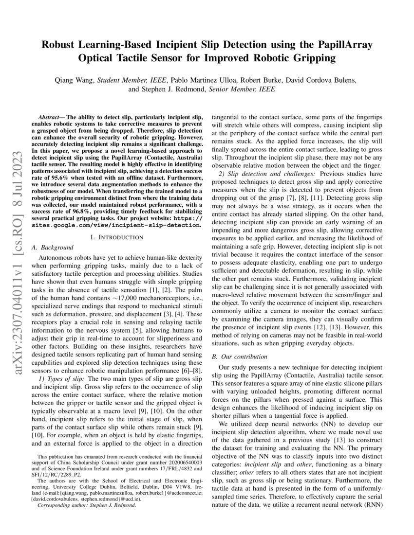 Robust Learning Based Incipient Slip Detection Using The Papillarray