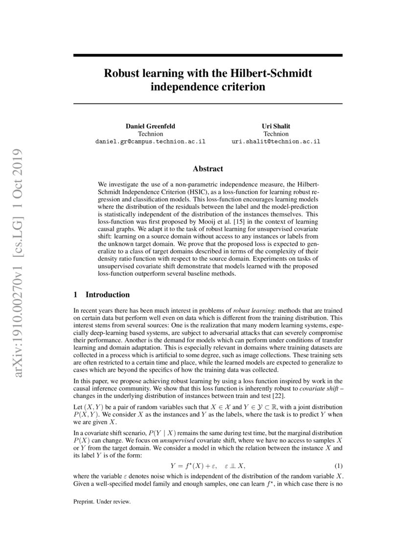 Robust Learning With The Hilbert Schmidt Independence Criterion Deepai