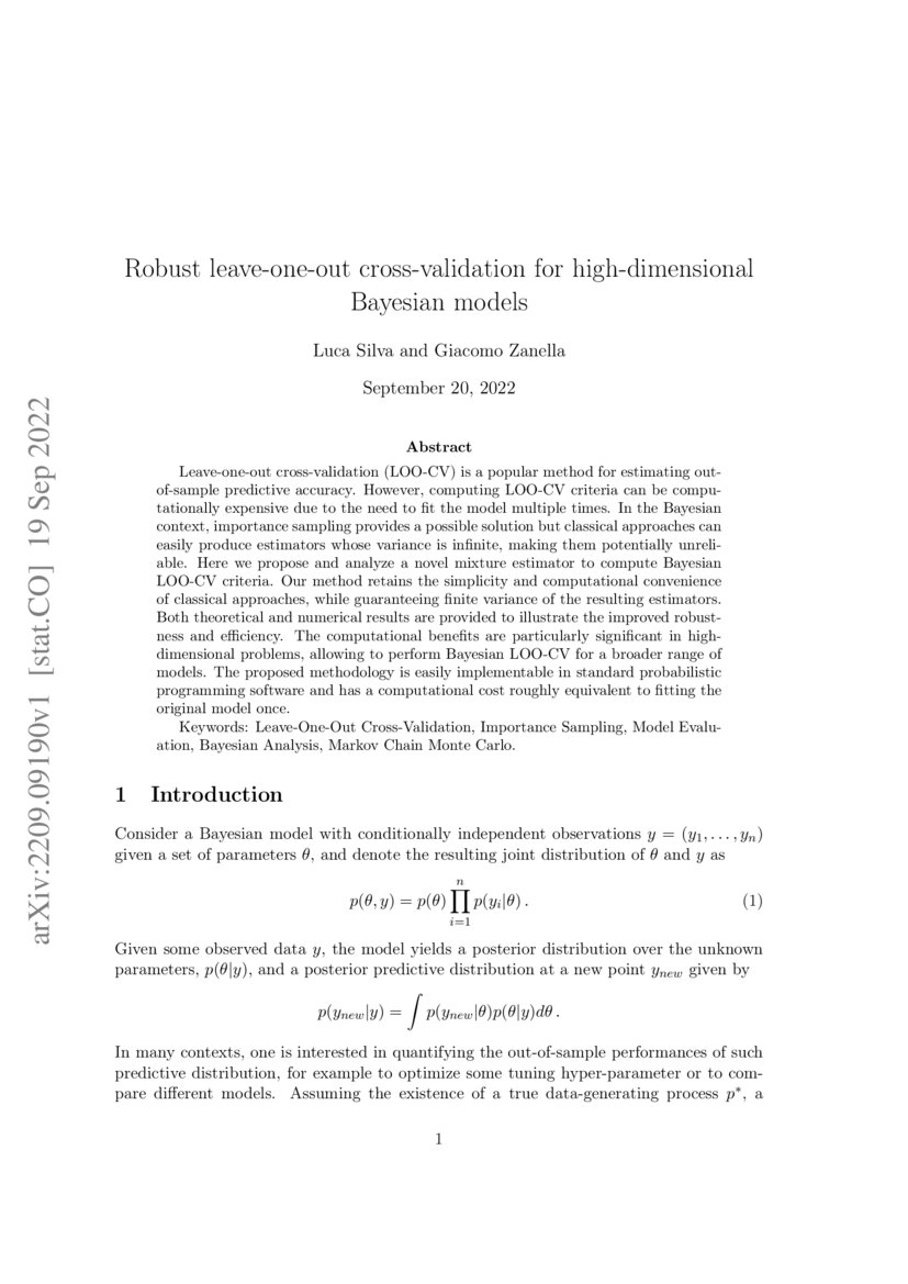 Robust Leave One Out Cross Validation For High Dimensional Bayesian Models Deepai