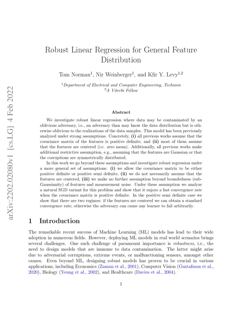 Robust Linear Regression For General Feature Distribution Deepai 