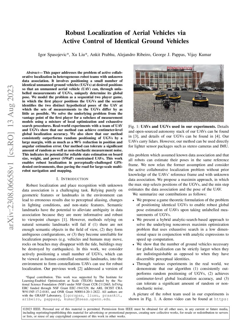 Robust Localization Of Aerial Vehicles Via Active Control Of Identical