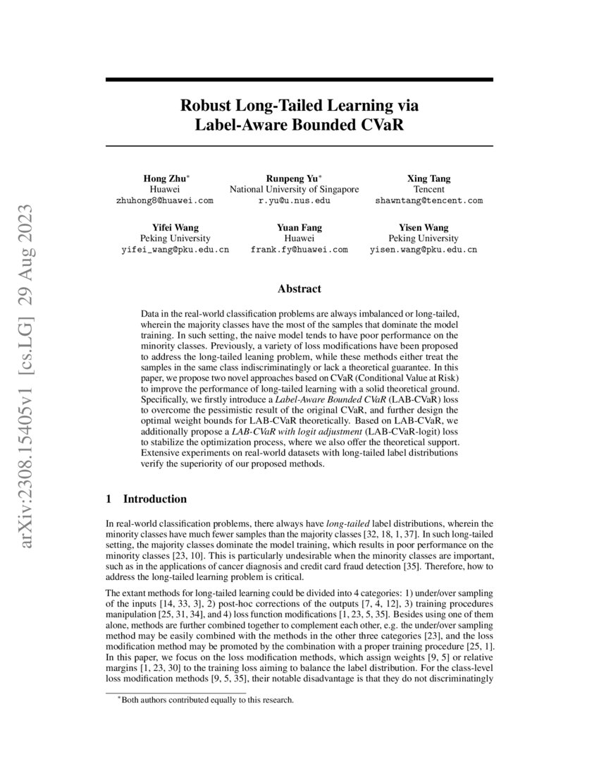 Robust Long-Tailed Learning via Label-Aware Bounded CVaR | DeepAI Robust Long-Tailed Learning via Label-Aware Bounded CVaR | DeepAI