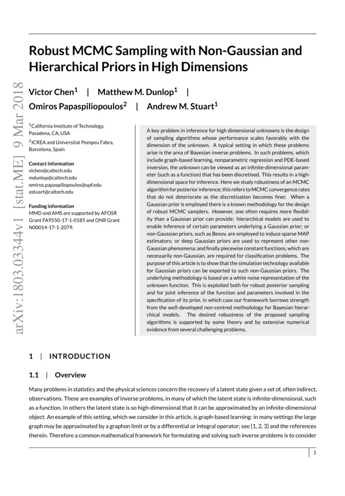 Robust MCMC Sampling with Non-Gaussian and Hierarchical Priors in High Dimensions | DeepAI