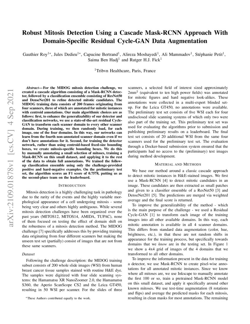 Robust Mitosis Detection Using A Cascade Mask Rcnn Approach With Domain Specific Residual Cycle 4183