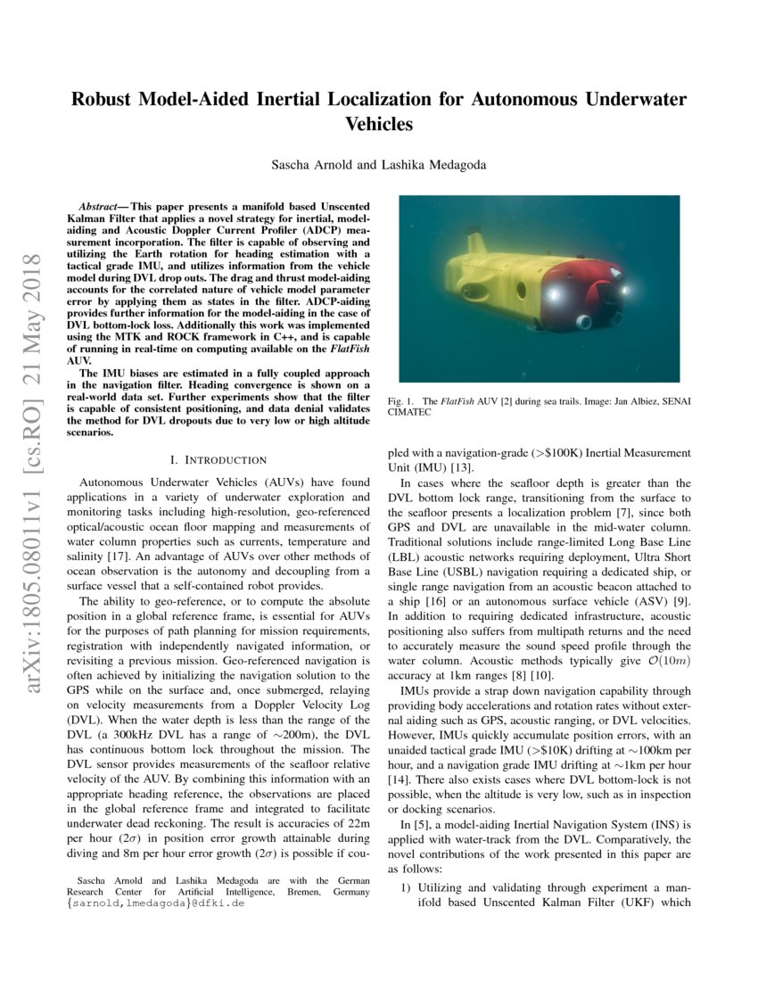 Robust Model Aided Inertial Localization For Autonomous Underwater