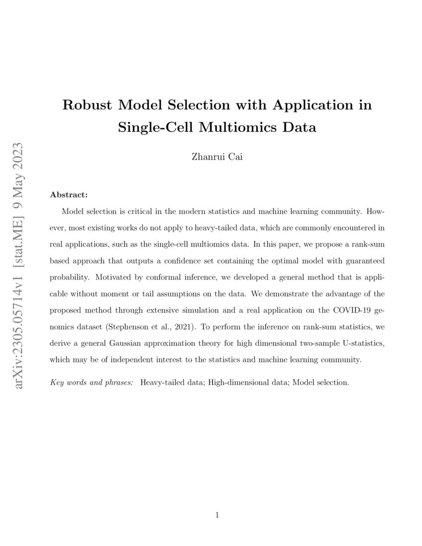 Robust Model Selection With Application In Single Cell Multiomics Data Deepai