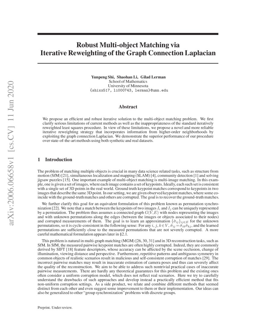 Robust Multi Object Matching Via Iterative Reweighting Of The Graph Connection Laplacian Deepai