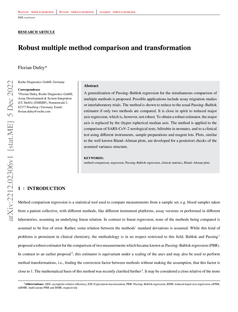 Robust multiple method comparison and transformation | DeepAI