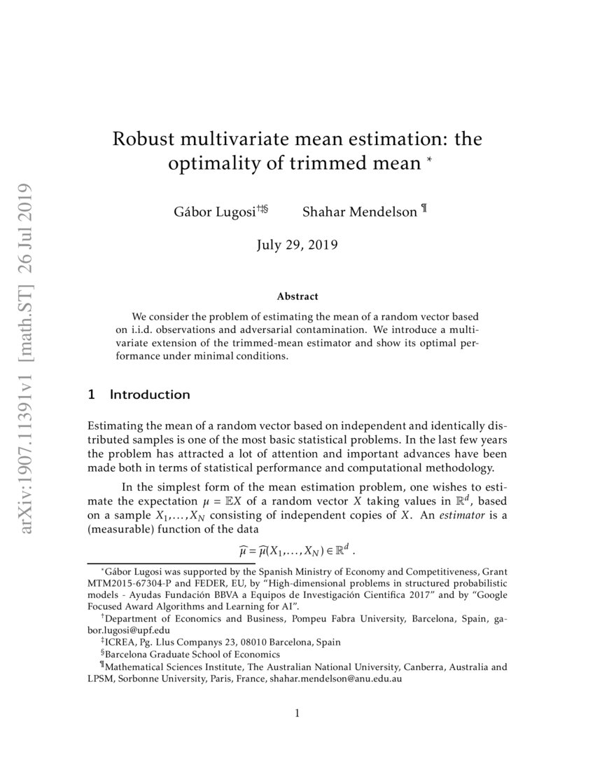 Robust Multivariate Mean Estimation The Optimality Of Trimmed Mean Deepai