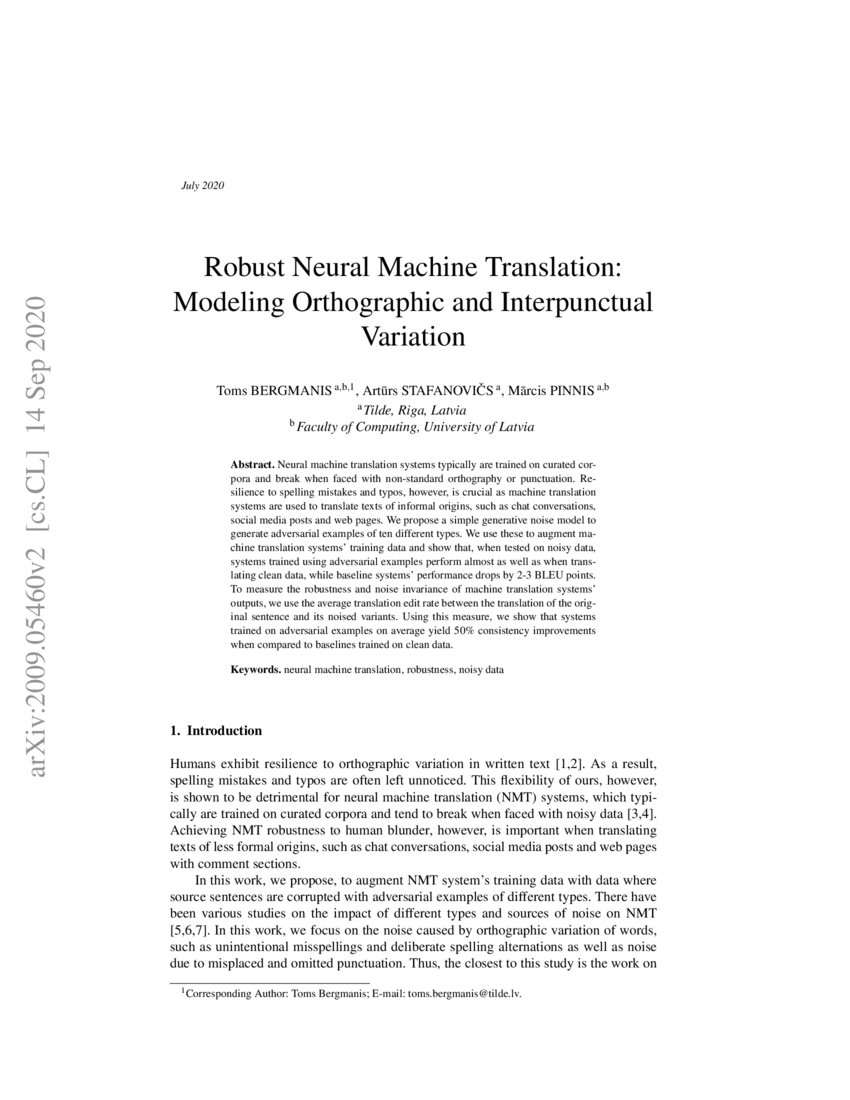 Robust Neural Machine Translation: Modeling Orthographic and Interpunctual Variation | DeepAI