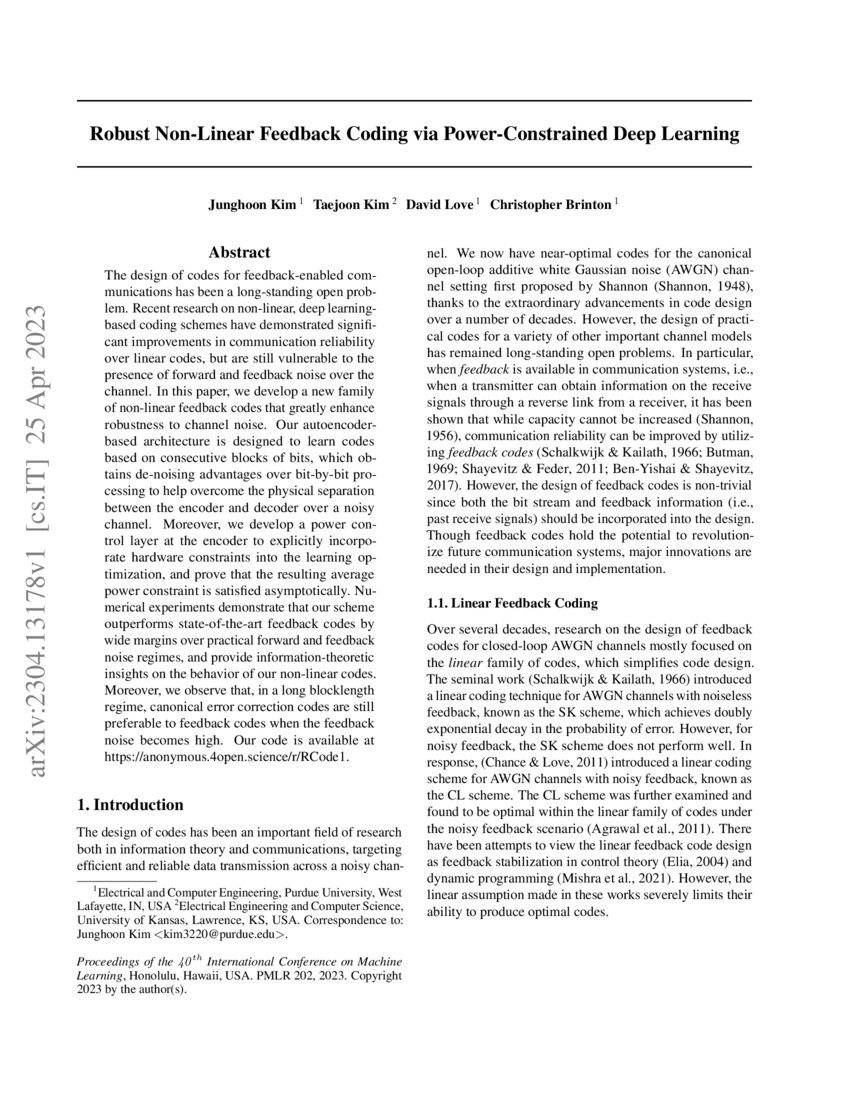 Robust Non Linear Feedback Coding Via Power Constrained Deep Learning Deepai 8298