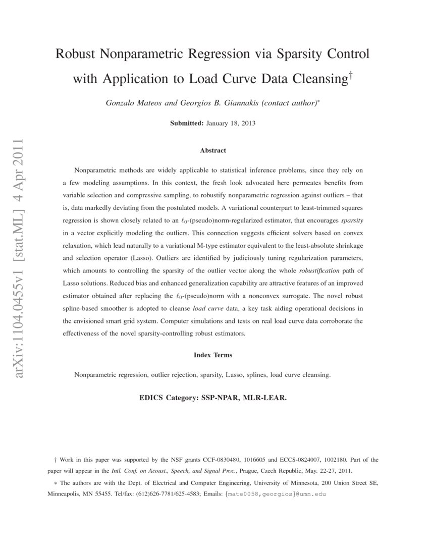Robust Nonparametric Regression Via Sparsity Control With Application To Load Curve Data