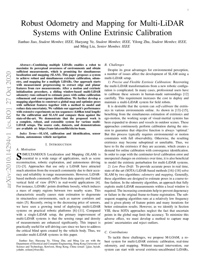 Robust Odometry and Mapping for Multi-LiDAR Systems with Online Extrinsic Calibration | DeepAI