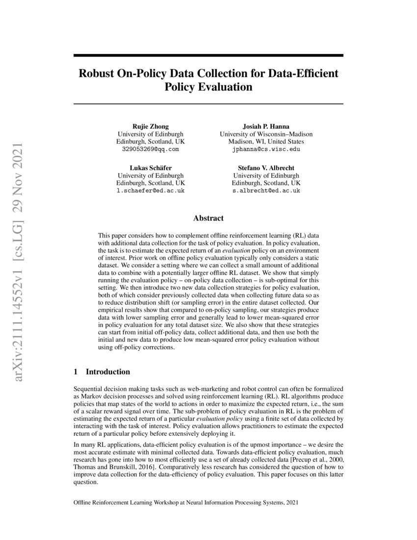 Robust On-Policy Data Collection for Data-Efficient Policy Evaluation ...