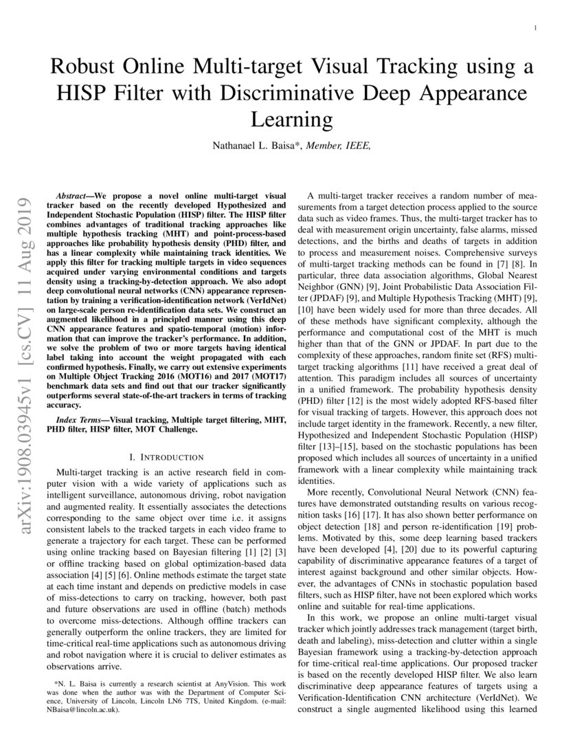 Robust Online Multi-target Visual Tracking using a HISP Filter with Discriminative Deep ...