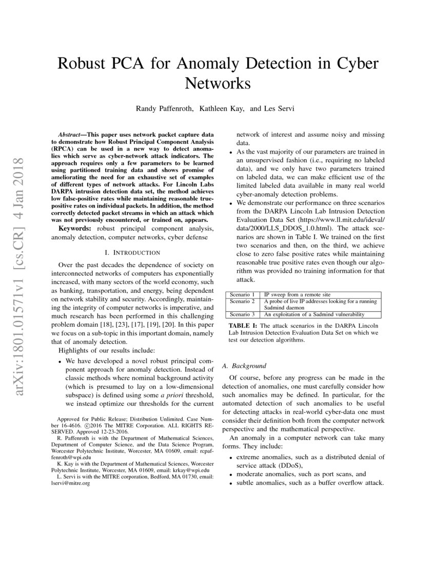 Robust PCA for Anomaly Detection in Cyber Networks | DeepAI