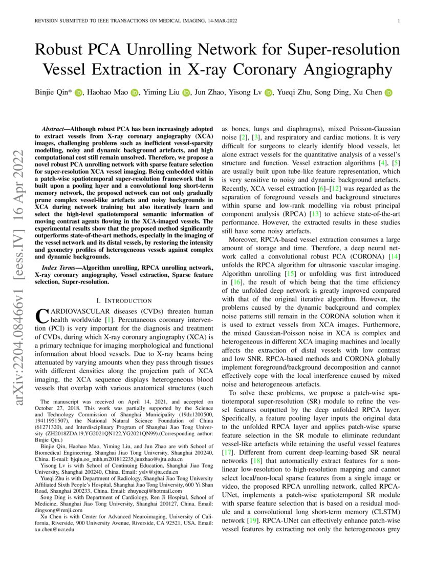 Robust PCA Unrolling Network for Super-resolution Vessel Extraction in X-ray Coronary ...