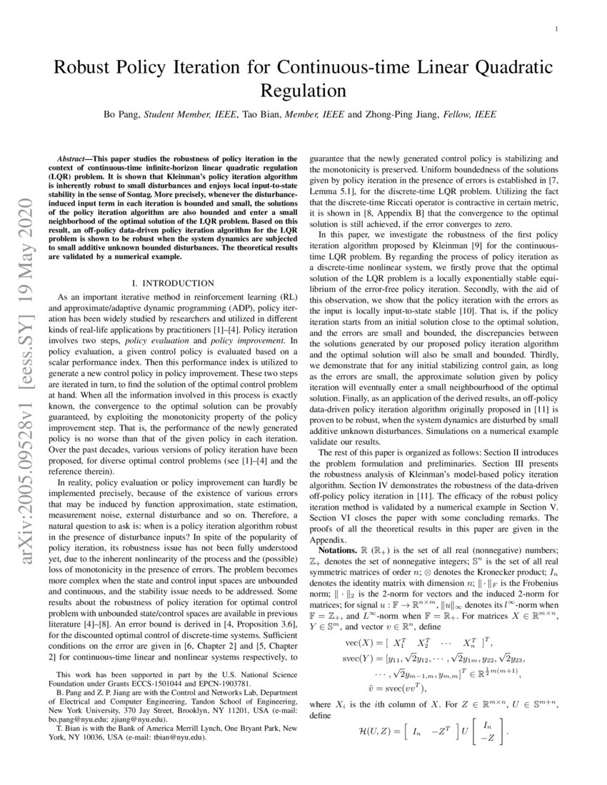 Robust Policy Iteration For Continuous Time Linear Quadratic Regulation Deepai