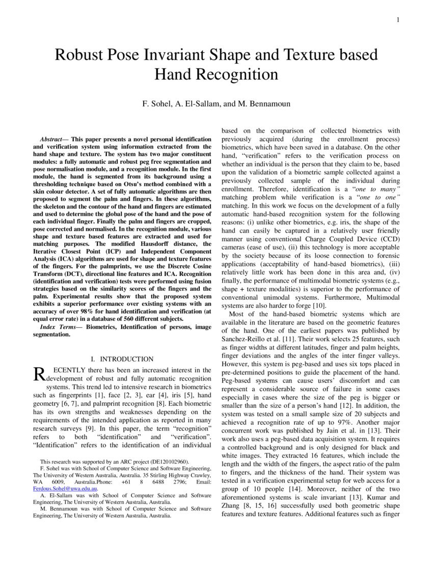 Robust Pose Invariant Shape And Texture Based Hand Recognition Deepai