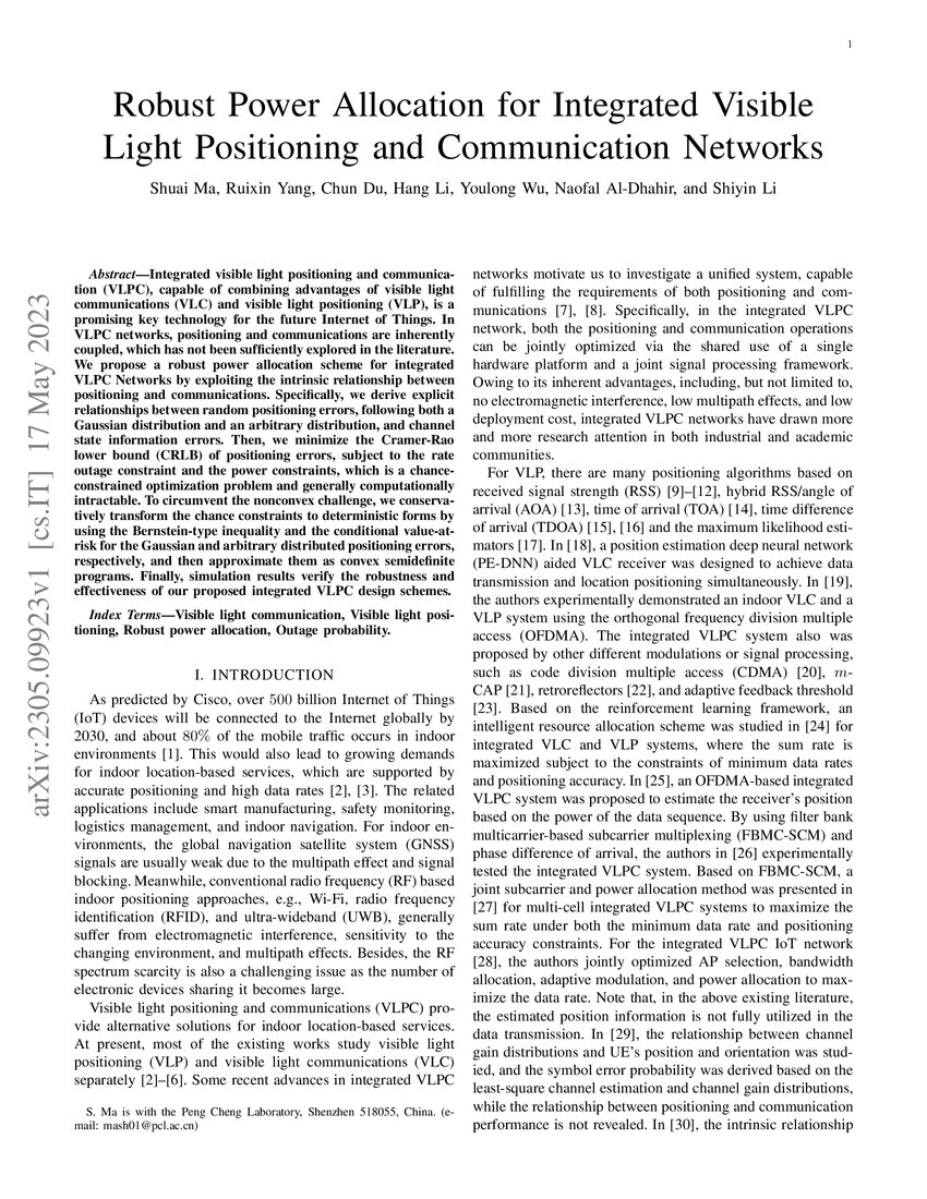 Robust Power Allocation for Integrated Visible Light Positioning and Communication Networks | DeepAI