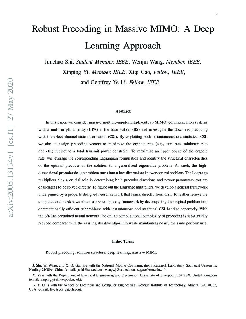 Robust Precoding in Massive MIMO: A Deep Learning Approach | DeepAI