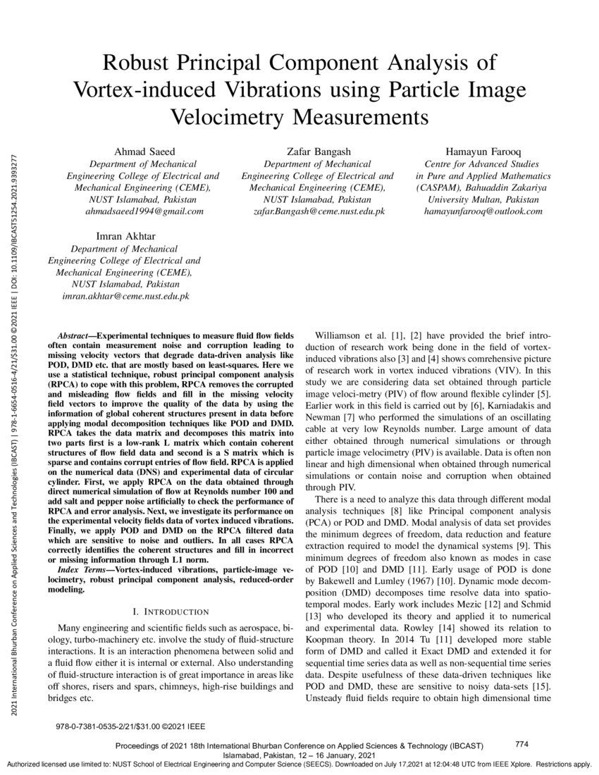 Robust Principal Component Analysis of Vortex-induced Vibrations using Particle Image ...