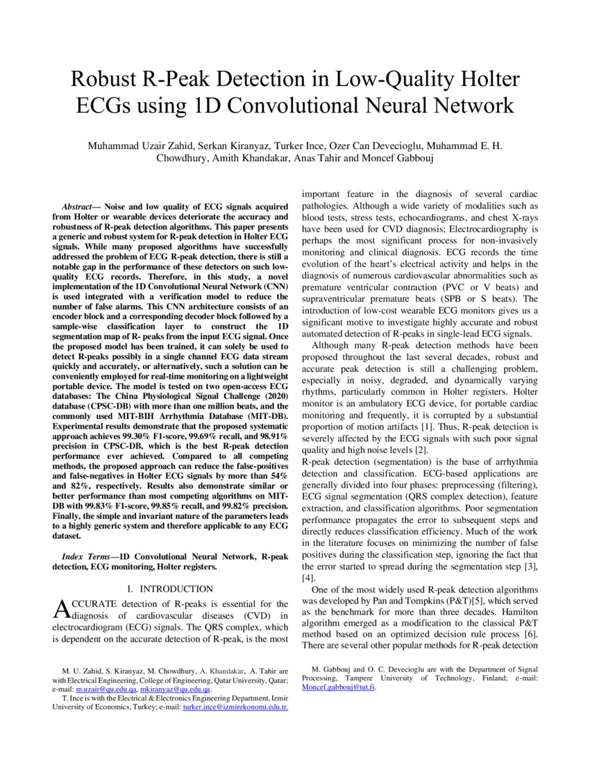 Robust R Peak Detection In Low Quality Holter Ecgs Using 1d