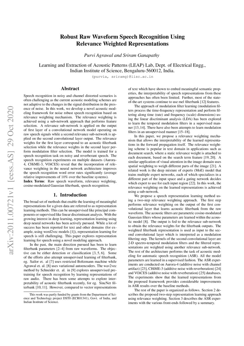 Robust Raw Waveform Speech Recognition Using Relevance Weighted Representations | DeepAI