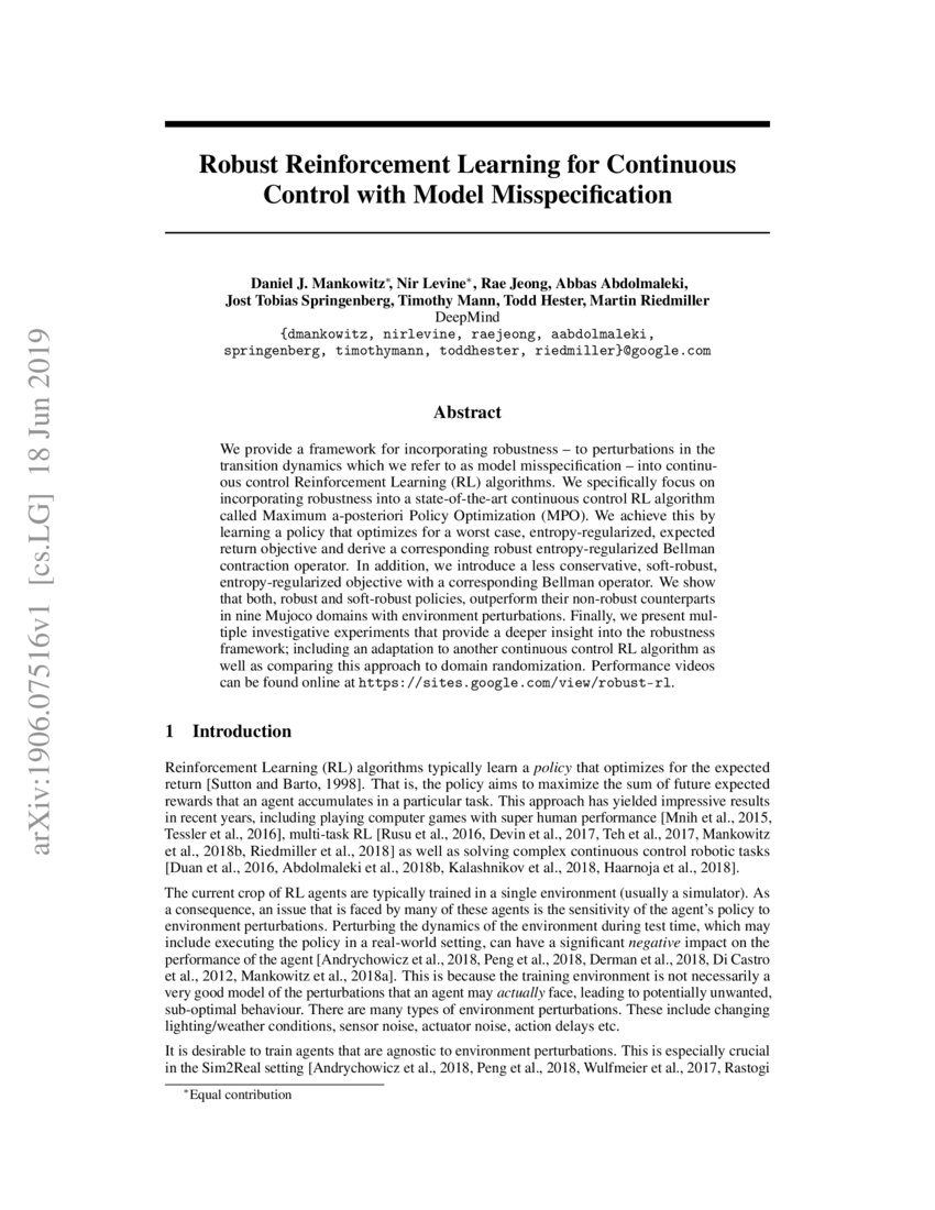 Robust Reinforcement Learning For Continuous Control With Model