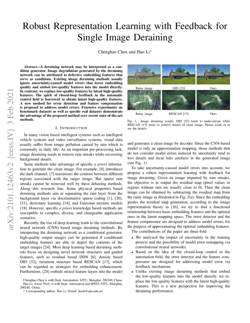 Robust Representation Learning with Feedback for Single Image Deraining | DeepAI