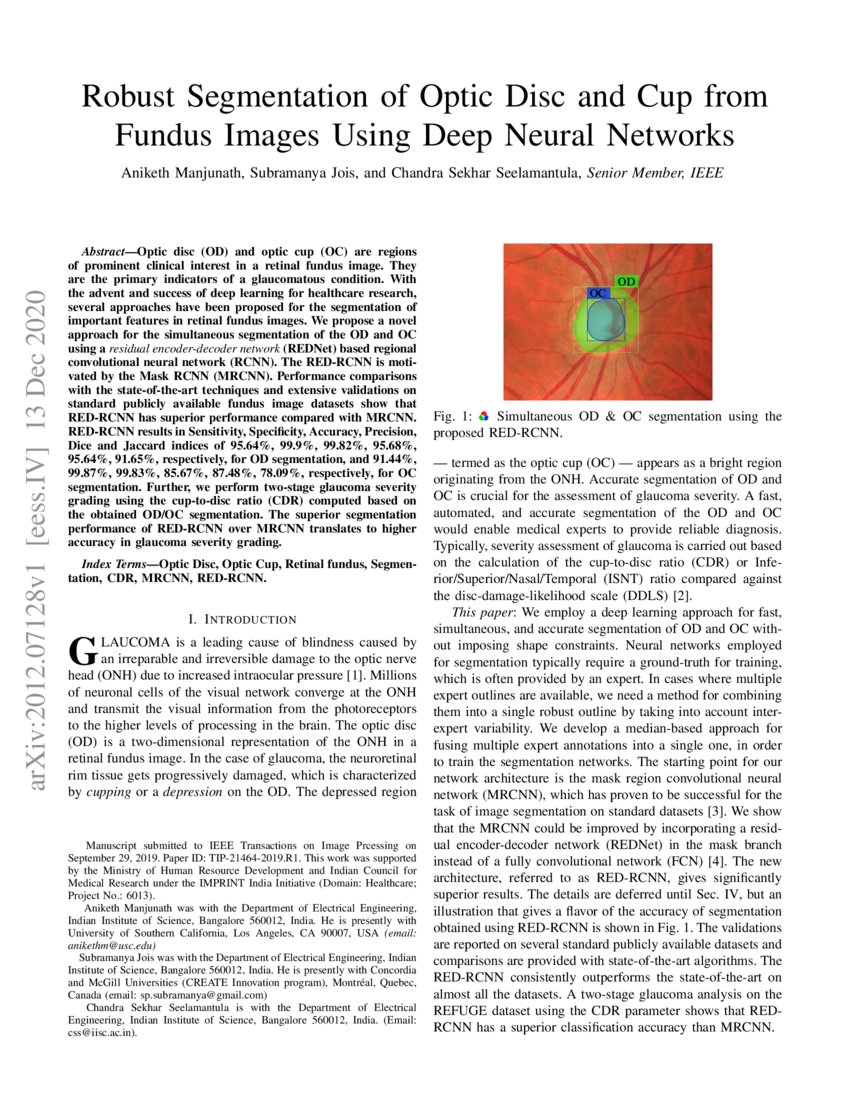 Robust Segmentation Of Optic Disc And Cup From Fundus Images Using Deep Neural Networks Deepai