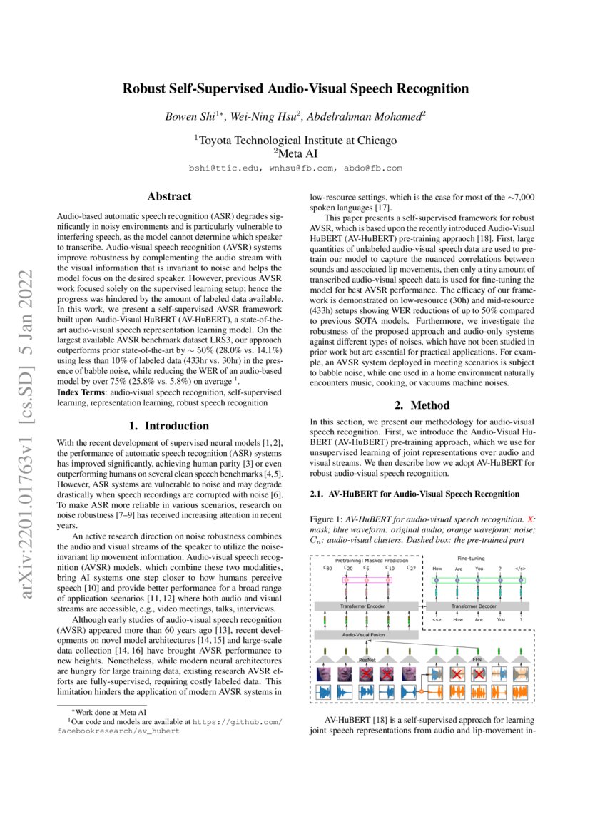 Robust Self Supervised Audio Visual Speech Recognition Deepai