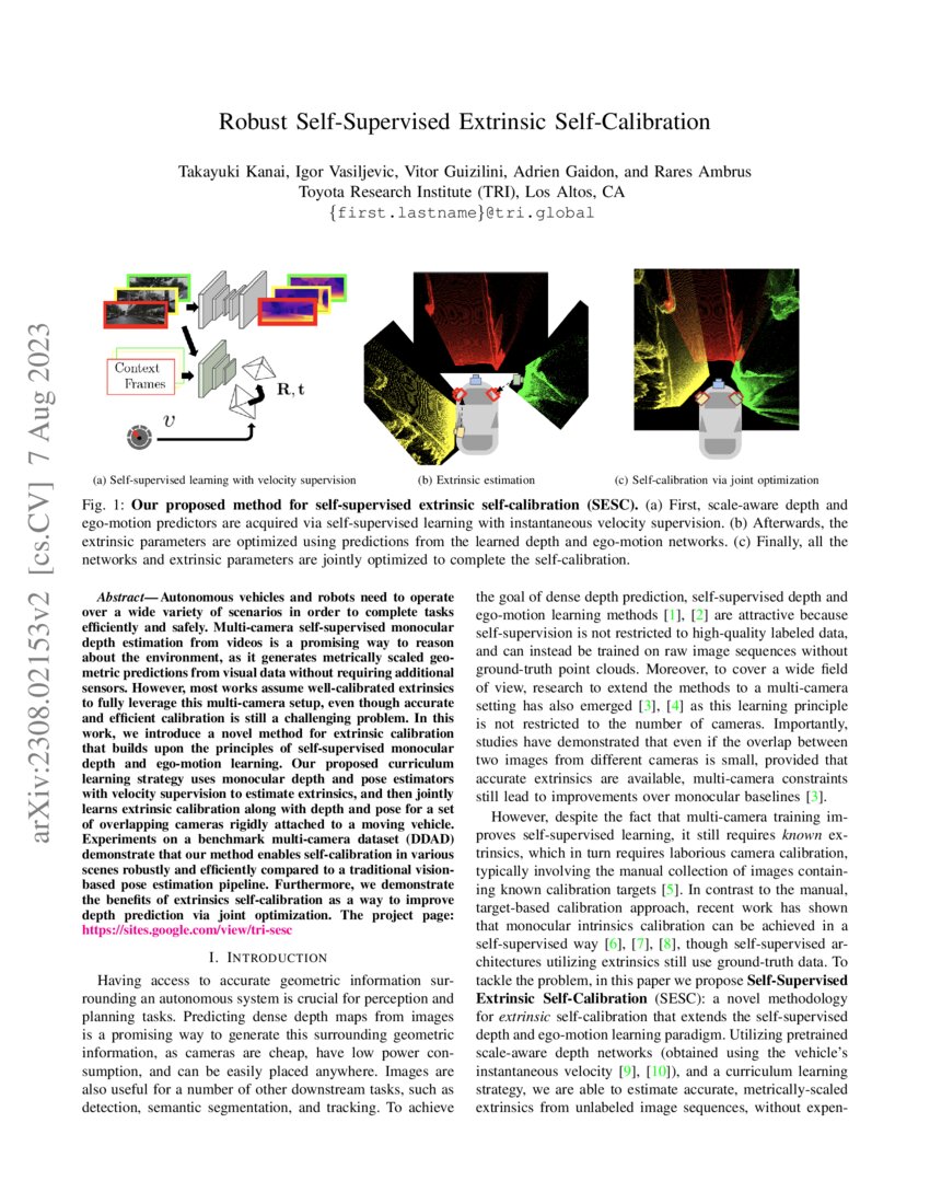 Robust Self Supervised Extrinsic Self Calibration Deepai