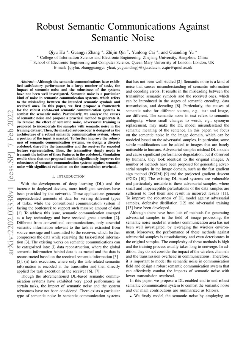 Robust Semantic Communications Against Semantic Noise | DeepAI Robust Semantic Communications Against Semantic Noise | DeepAI