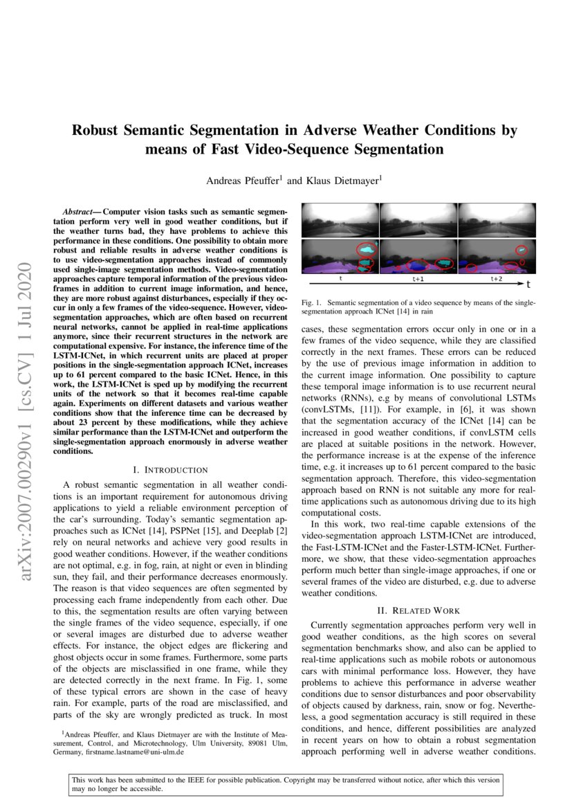 Robust Semantic Segmentation in Adverse Weather Conditions by means of Fast Video-Sequence ...