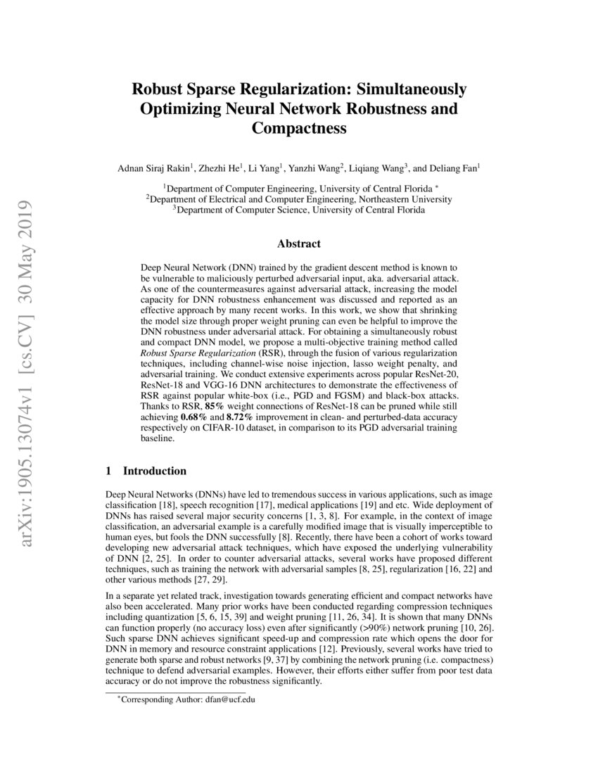 Robust Sparse Regularization Simultaneously Optimizing Neural Network