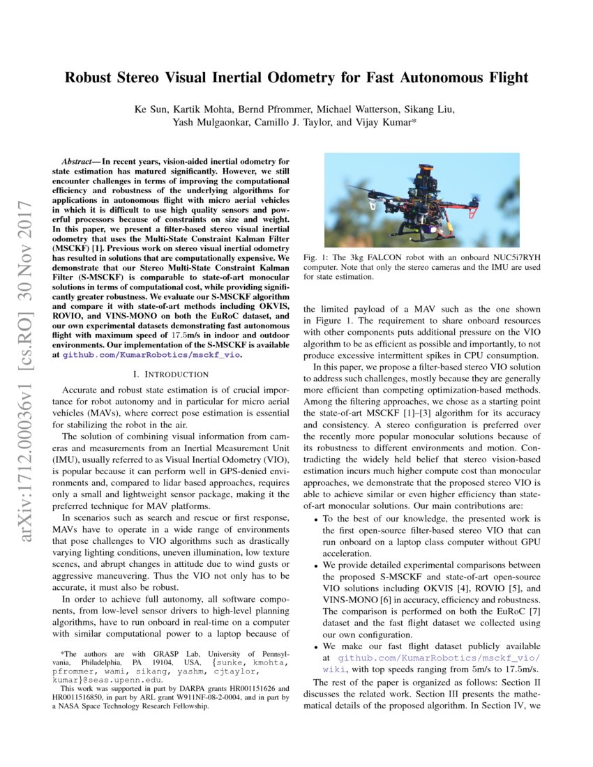 Robust Stereo Visual Inertial Odometry for Fast Autonomous Flight | DeepAI