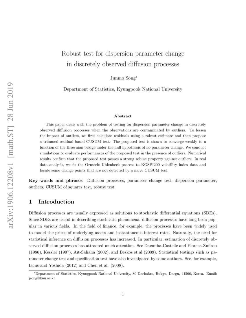 Robust test for dispersion parameter change in discretely observed ... Robust test for dispersion parameter change in discretely observed ...