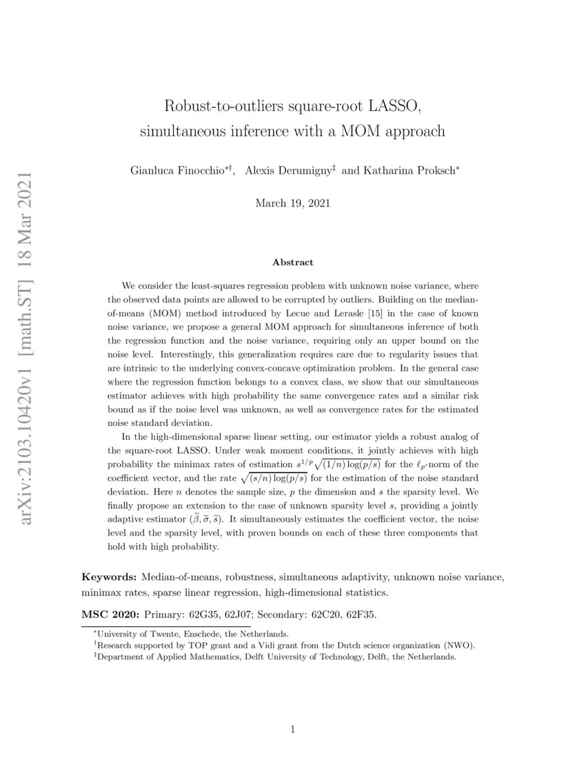 Robust To Outliers Square Root Lasso Simultaneous Inference With A Mom Approach Deepai 