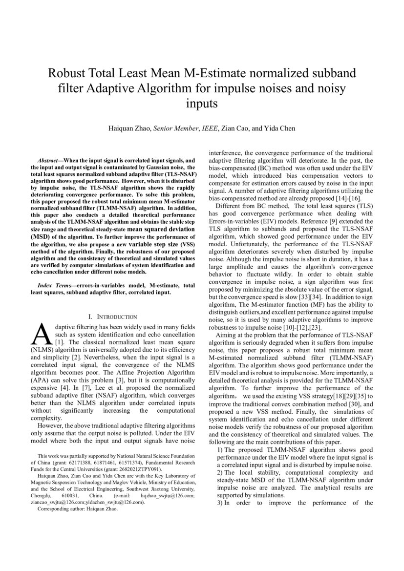 Robust Total Least Mean M Estimate Normalized Subband Filter Adaptive Algorithm For Impulse