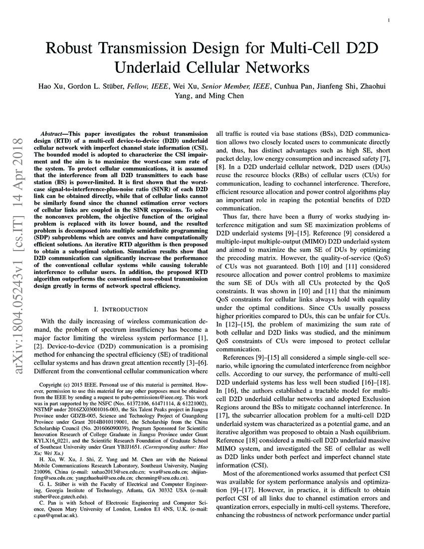 Robust Transmission Design For Multi Cell D2d Underlaid Cellular Networks Deepai