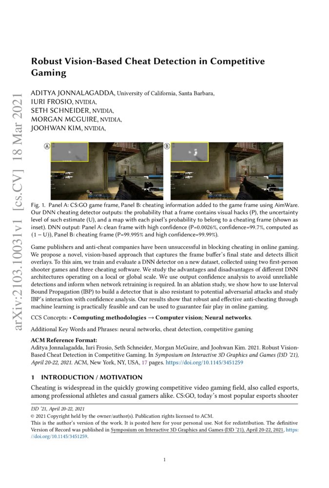 Robust Vision-Based Cheat Detection in Competitive Gaming | DeepAI