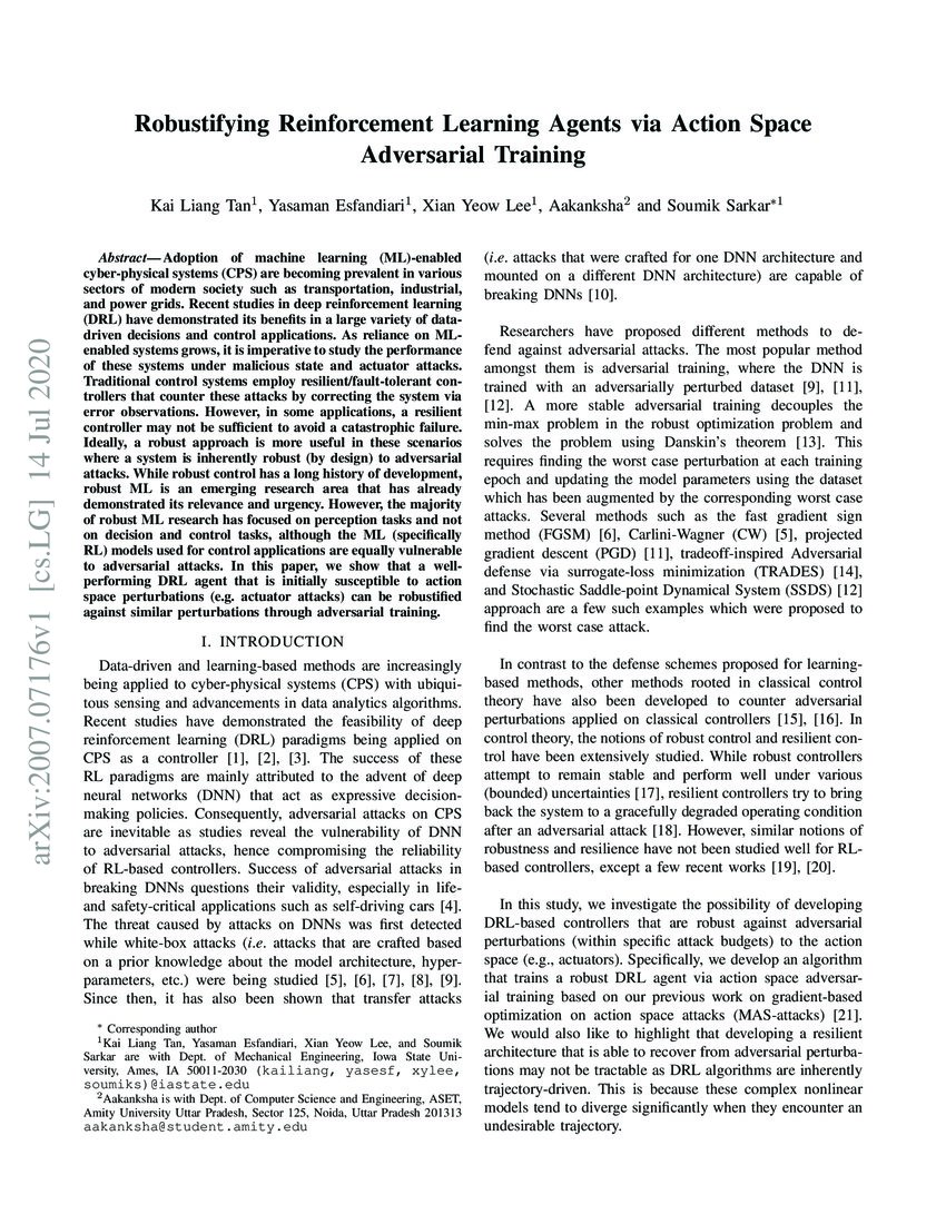 Robustifying Reinforcement Learning Agents via Action Space Adversarial ...