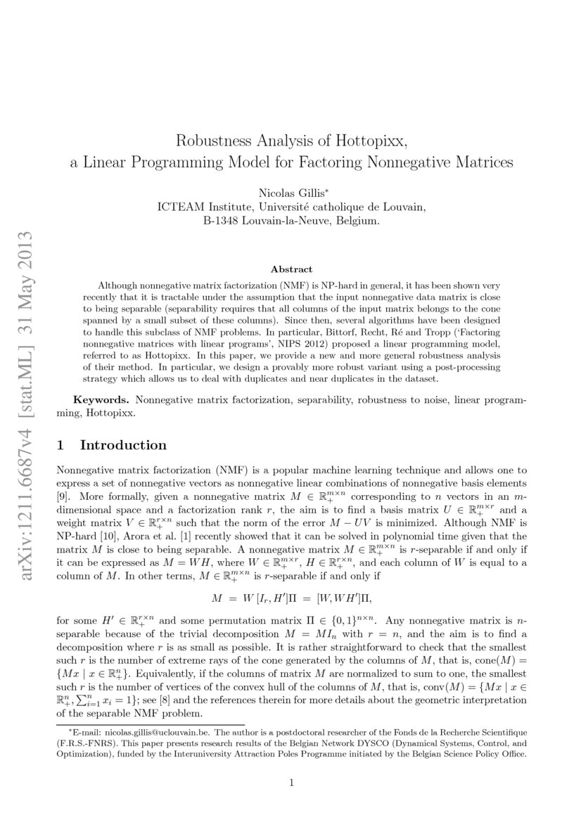 Robustness Analysis Of Hottopixx A Linear Programming Model For Factoring Nonnegative Matrices