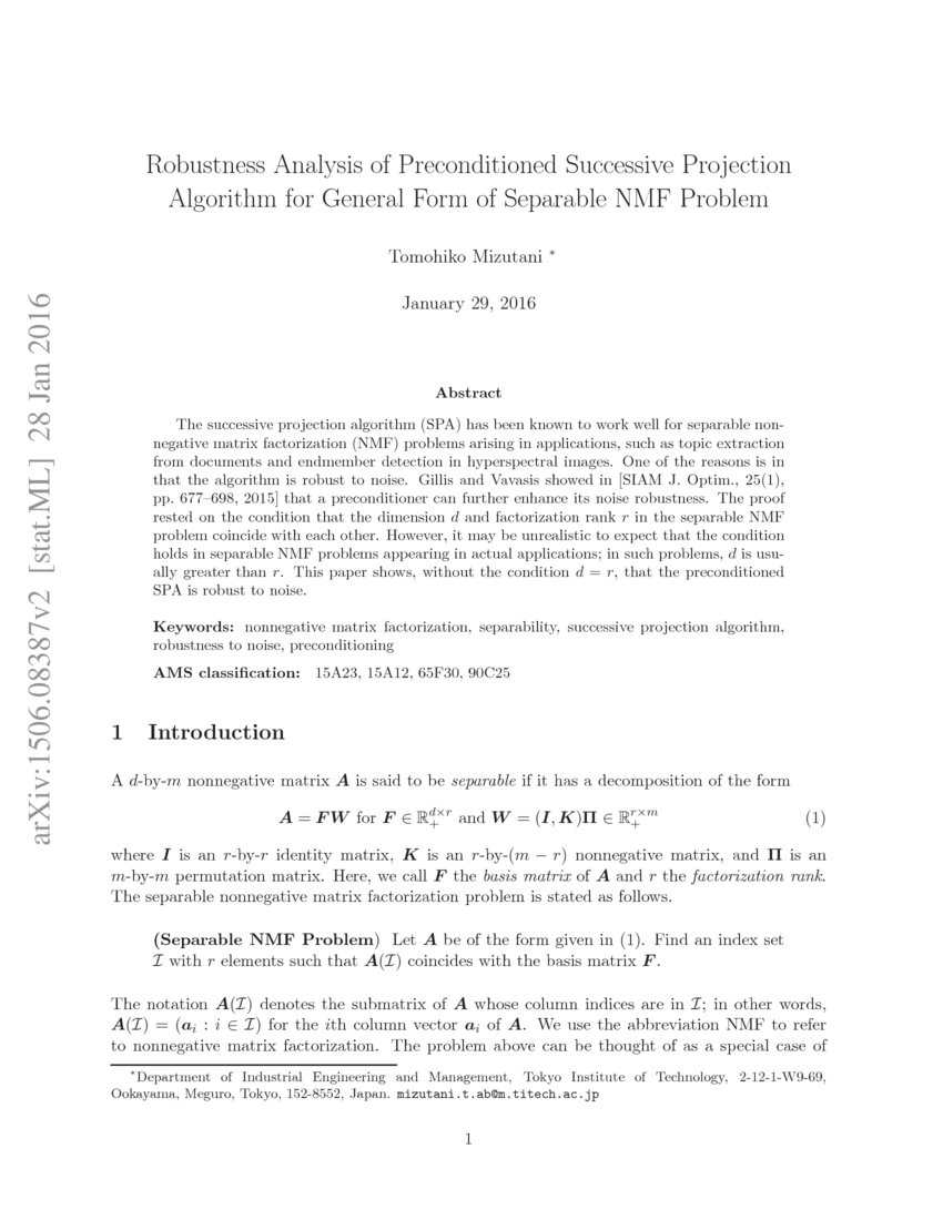 Robustness Analysis Of Preconditioned Successive Projection Algorithm For General Form Of