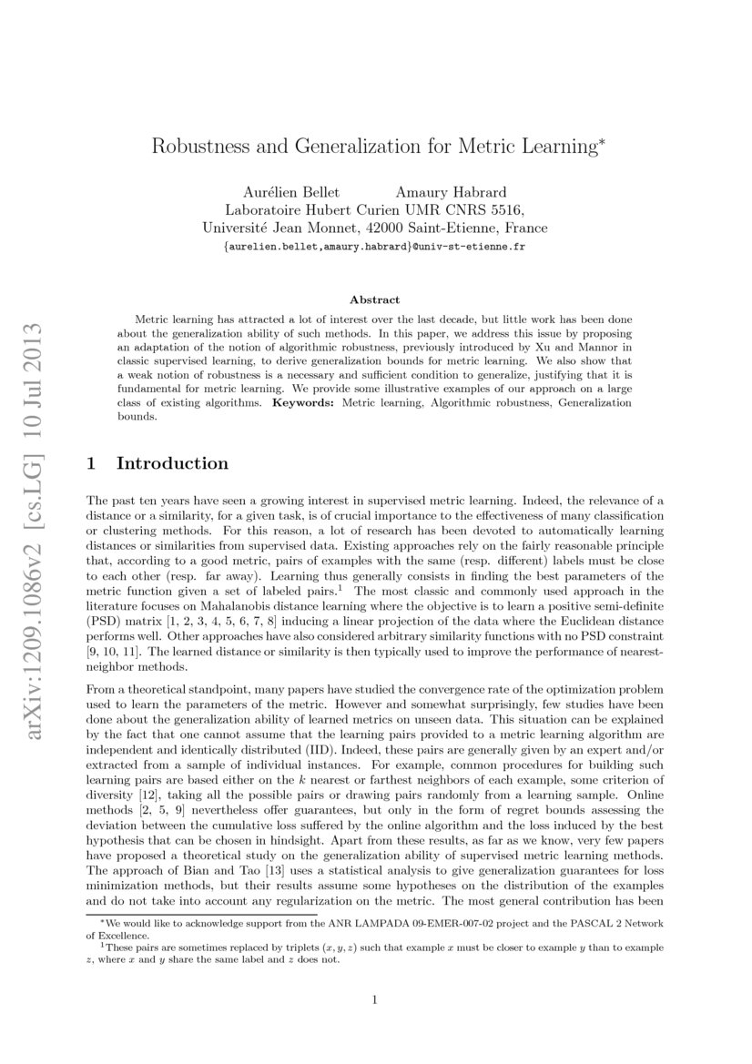 Robustness and Generalization for Metric Learning | DeepAI